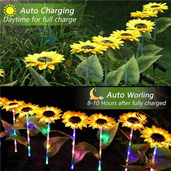 Accents | Solar Sunflower Light 2 Pack Solar Powered Lights Outdoor ...